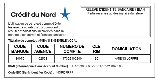 Coordonnées bancaires | Ensemble vocal Ambiani